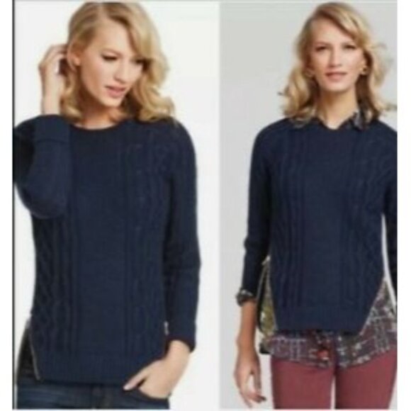 CAbi | Tops | Cabi Cable Knit Sweater Navy Blue Gold Zippers Pullover ...